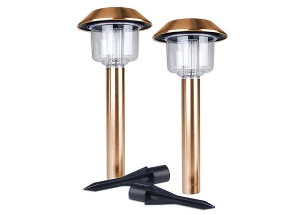 Solar Powered Copper Finish Garden Lights Two Pack