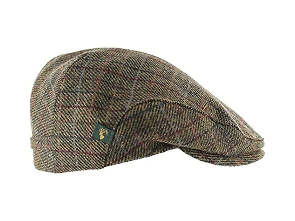 Irish Trinity Flat Cap, Col 841 Plaid Hunter Brown, Medium