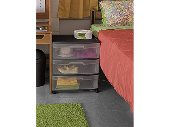 STERILITE Wide 3 Drawer Cart, Black