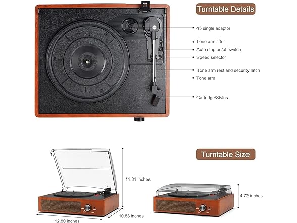 Vinyl Record Player Bluetooth 3-Speed