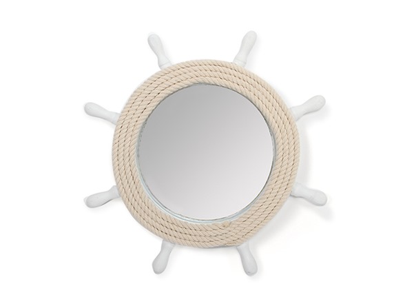14" Wood and Rope Ships Wheel Mirror