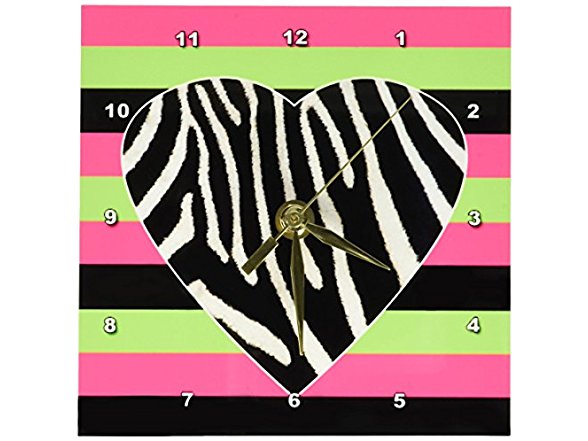 Zebra Heart Desk Clock 6" x6"