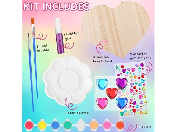 4 Set Kids Paint Your Own Treasure Box