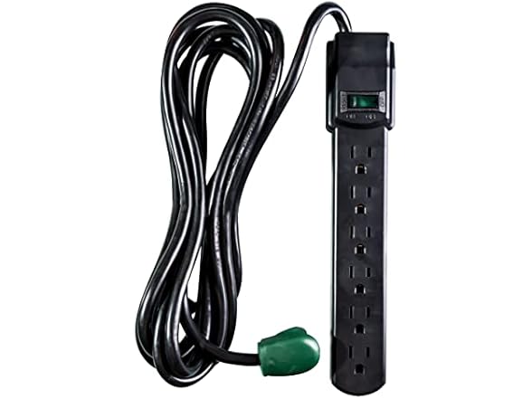 GoGreen Power 12' Surge Protector, 6 Outlet, Black