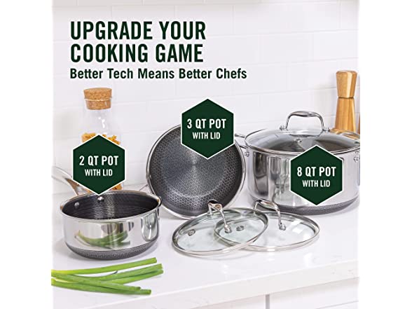 HexClad 6 Piece Hybrid Stainless Steel Cookware Pot Set 2, 3, and (Open ...