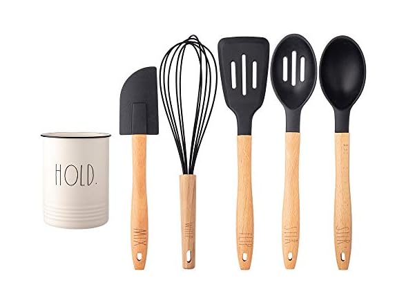 RaeDunn Silicone Utensil Set w Canister Holder - 5pc