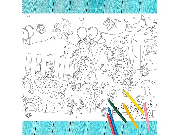 Creative Crayons Mermaid Coloring Tablecloth 36" x 72"