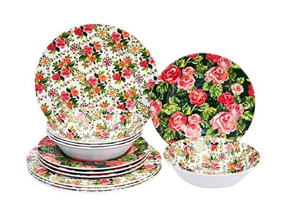 12-Pc Dinnerware Set: Red Rose Garden