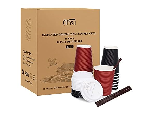 85 Pack 12oz ECO Coffee Cups & Lids