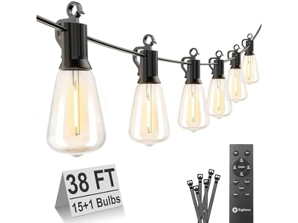 Brightown Outdoor String Lights with Remote, 38FT
