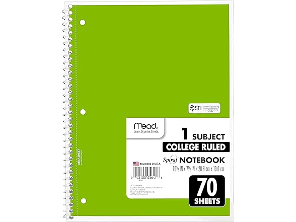 [6pk] Mead Spiral Notebooks, 1-Subject
