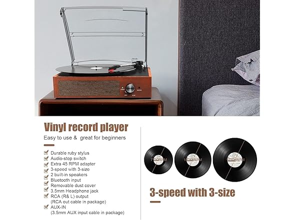 Vinyl Record Player Bluetooth 3-Speed