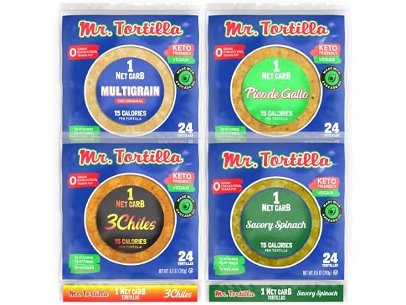 96 Count-Mr. Tortilla Low Carb Keto Soft Taco Shells Variety