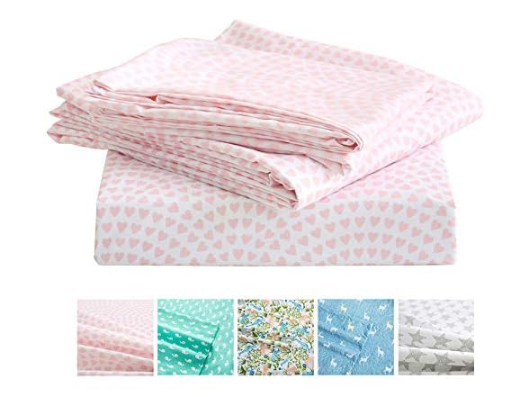 4 Piece Full Pink Heart Bed Sheet Set