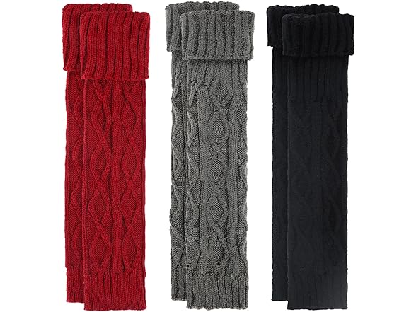 3 Pairs Leg Warming Cable Footless Sock