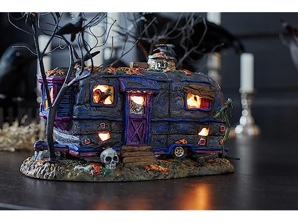 Halloween Cackling Crow Caravan Lit Building