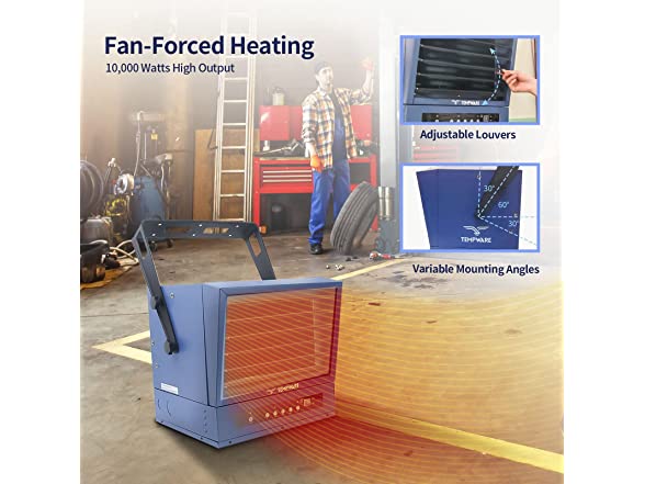 TEMPWARE Electric Garage Heater, 10,000-Watt Digital Fan-Forced C (Open ...