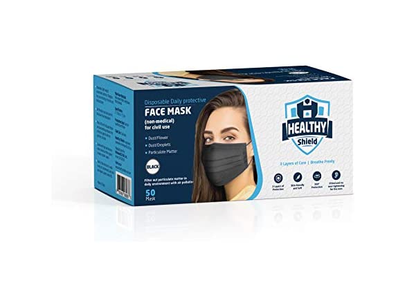 Healthy Shield 50pcs Disposable 3-Ply Face Masks