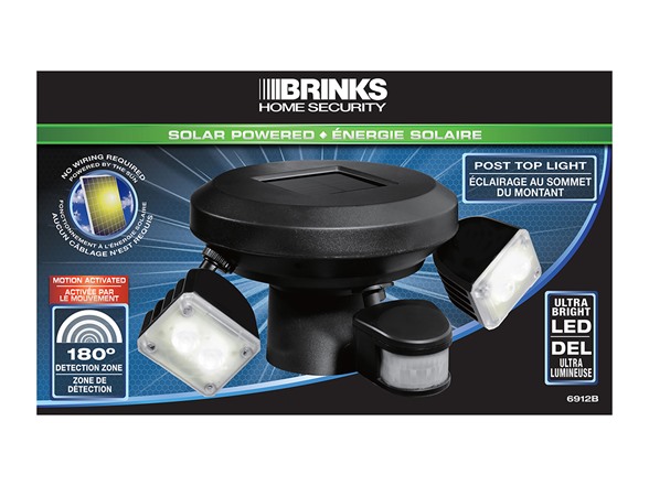 Brinks 6912B Solar Twin LED Motion Post Light, Black