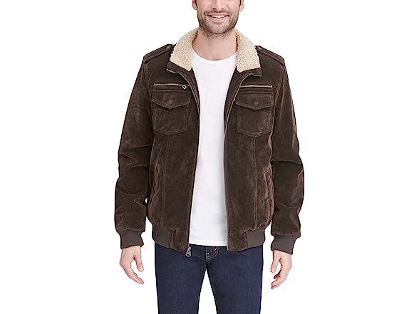 Levis Men's Leather Sherpa Bomber Jacket